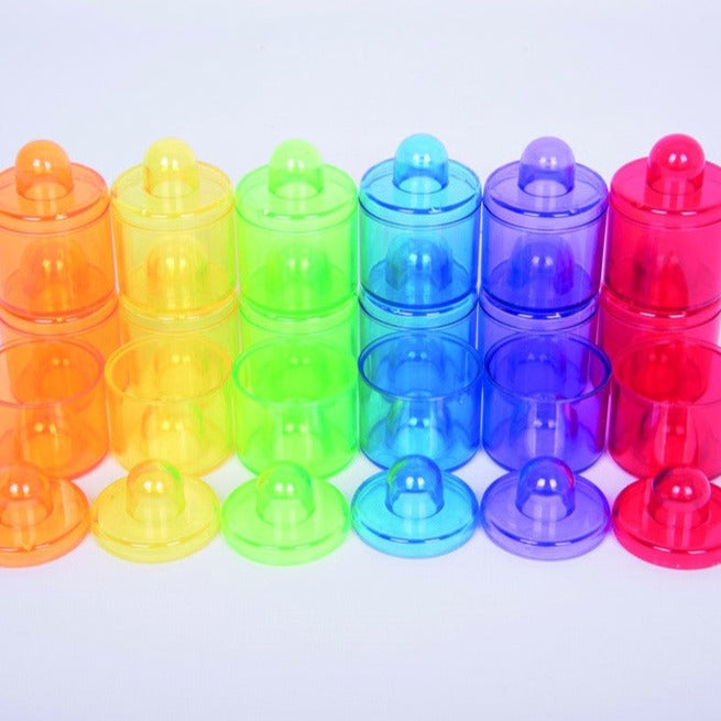 Doorschijnende gekleurde potjes met deksel. – Boetiek Autiek